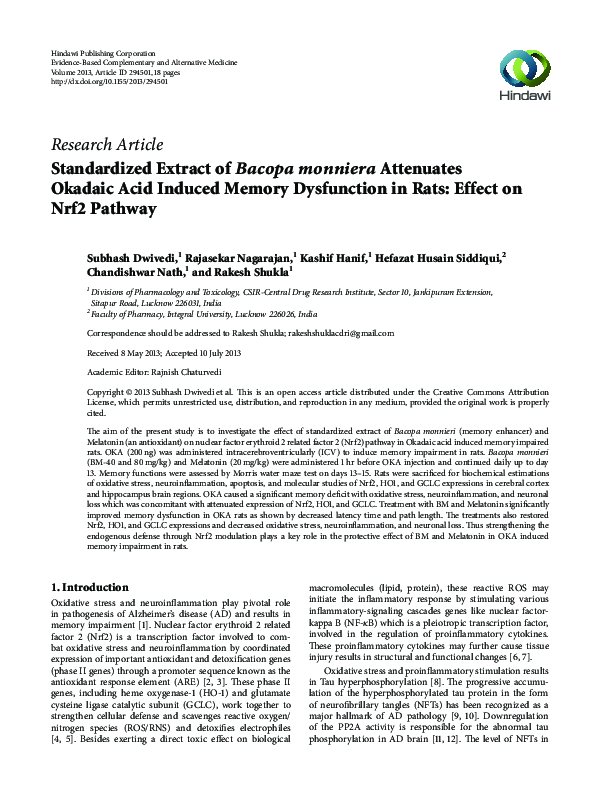 (PDF) Standardized Extract ofBacopa monnieraAttenuates Okadaic Acid ...