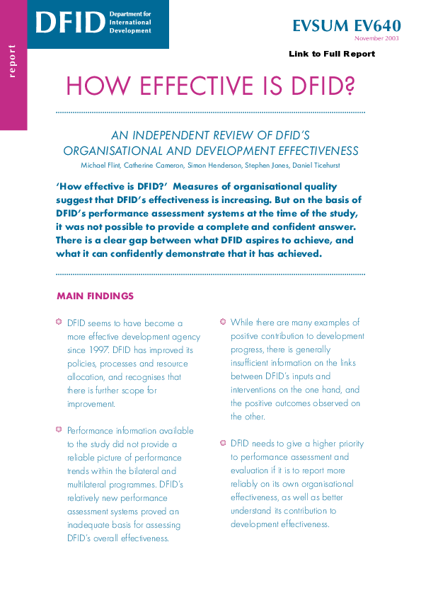 How Effective is DFID?: An Independent Review of DFID's Organisational ...