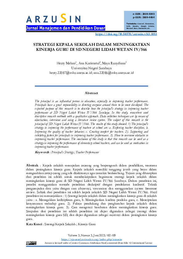 (PDF) Strategi Kepala Sekolah dalam Meningkatkan Kinerja Guru di SD Negeri Lidah Wetan IV/566