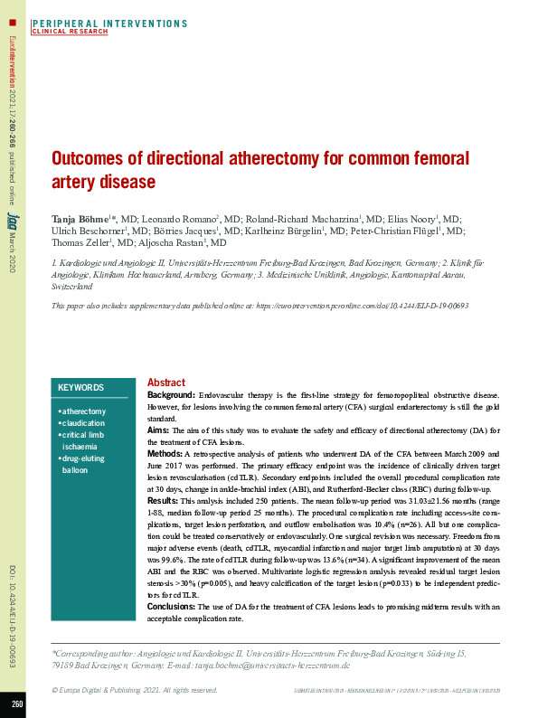 (PDF) Outcomes of directional atherectomy for common femoral artery disease