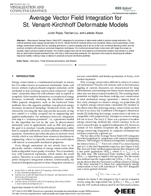 (PDF) Average Vector Field Integration for St. Venant-Kirchhoff Deformable Models