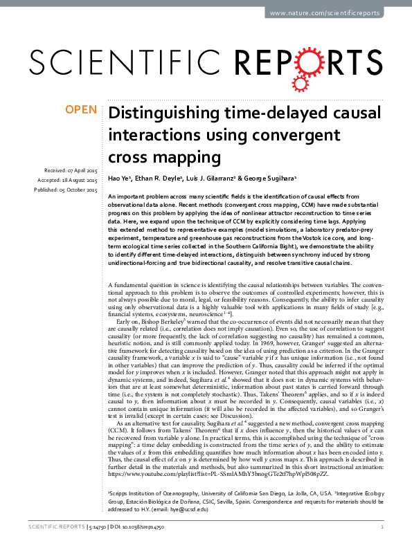 (PDF) Distinguishing time-delayed causal interactions using convergent cross mapping