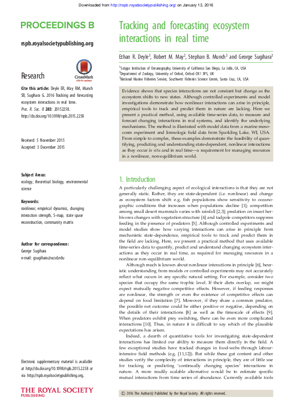 (PDF) Tracking and forecasting ecosystem interactions in real time
