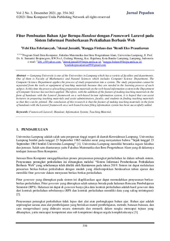 (PDF) Fitur Pembuatan Bahan Ajar Berupa Handout Dengan Framework Laravel Pada Sistem Informasi ...