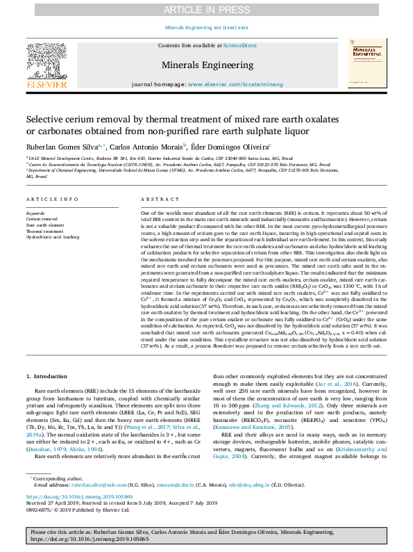 (PDF) Selective cerium removal by thermal treatment of mixed rare earth ...