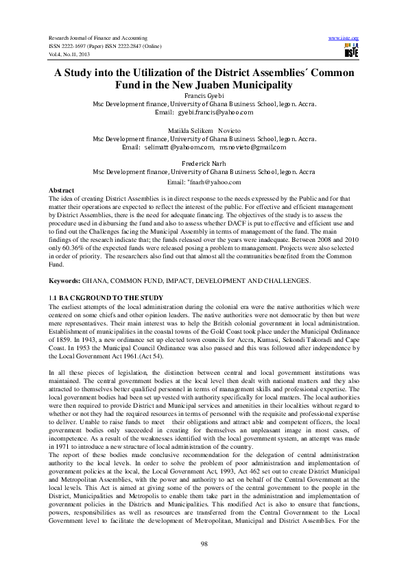 (PDF) A Study into the Utilization of the District Assemblies? Common ...