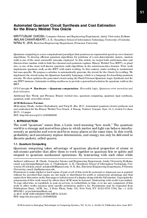 (PDF) Automated Quantum Circuit Synthesis and Cost Estimation for the ...