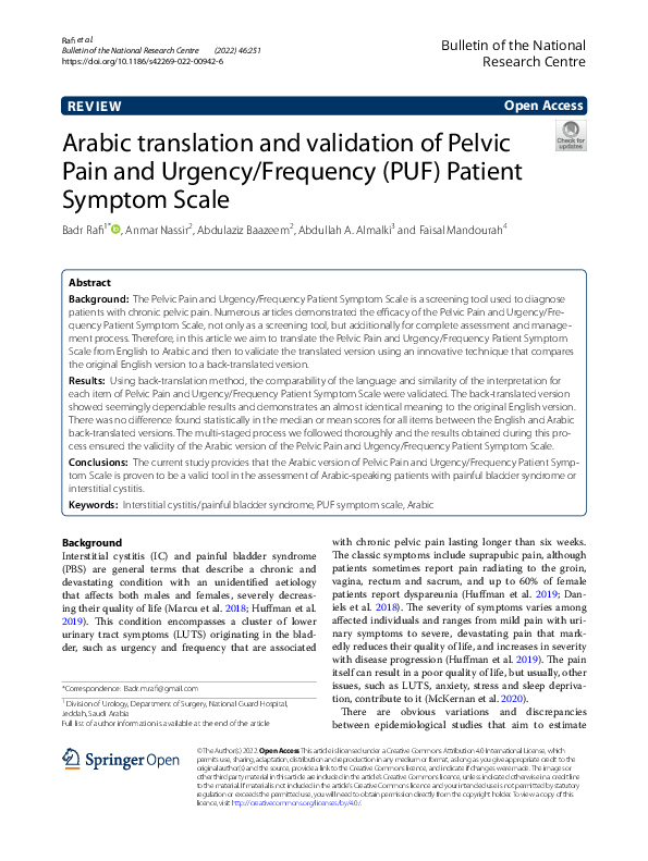(PDF) Arabic translation and validation of Pelvic Pain and Urgency ...