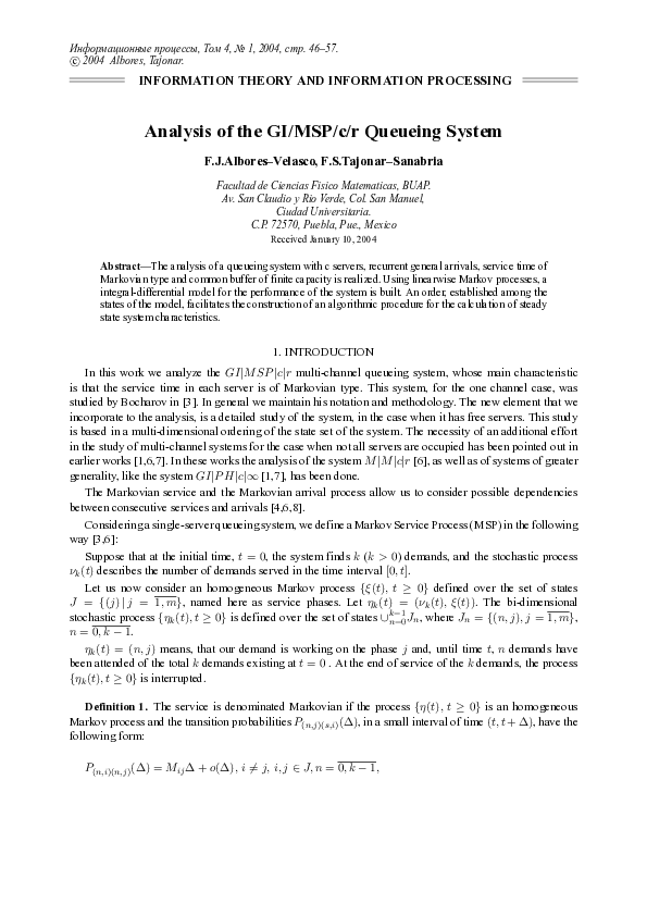 Analysis of the GI / MSP / c / r Queueing System