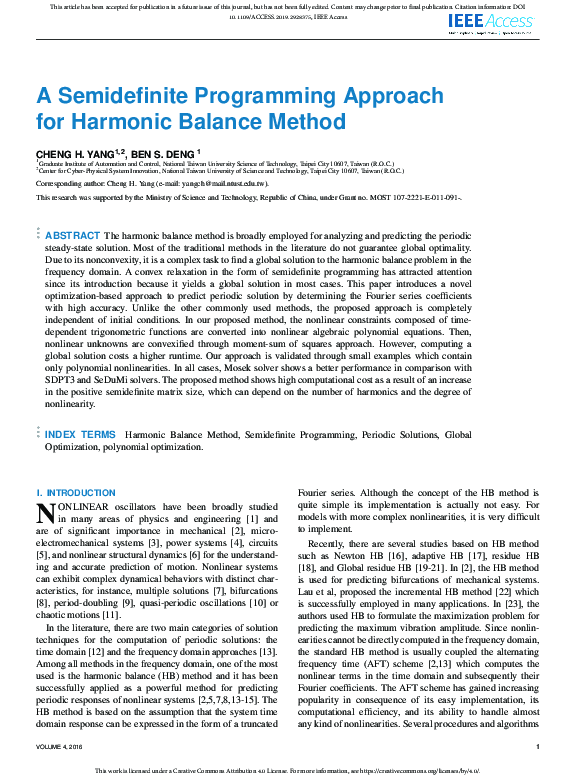 (PDF) A Semidefinite Programming Approach for Harmonic Balance Method
