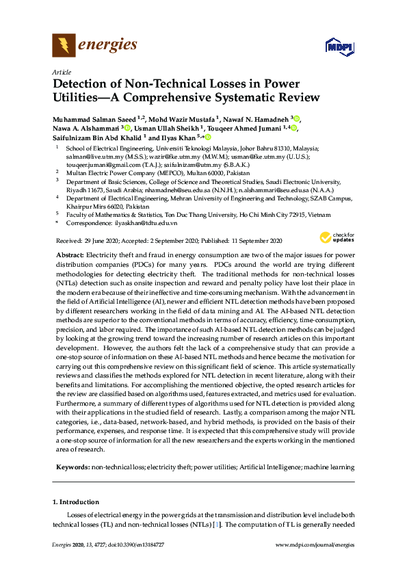 (PDF) Detection of Non-Technical Losses in Power Utilities—A Comprehensive Systematic Review