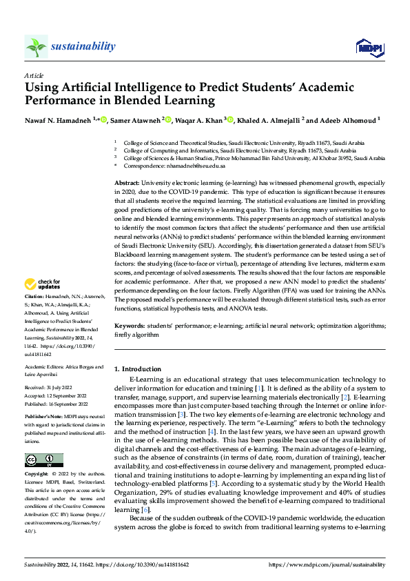 (PDF) Using Artificial Intelligence to Predict Students’ Academic Performance in Blended Learning
