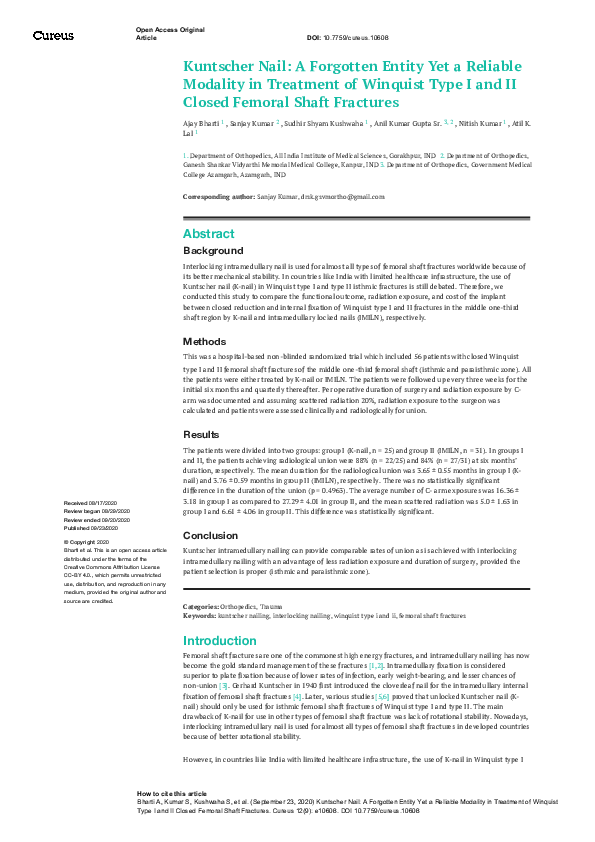 (PDF) Kuntscher Nail: A Forgotten Entity Yet a Reliable Modality in ...