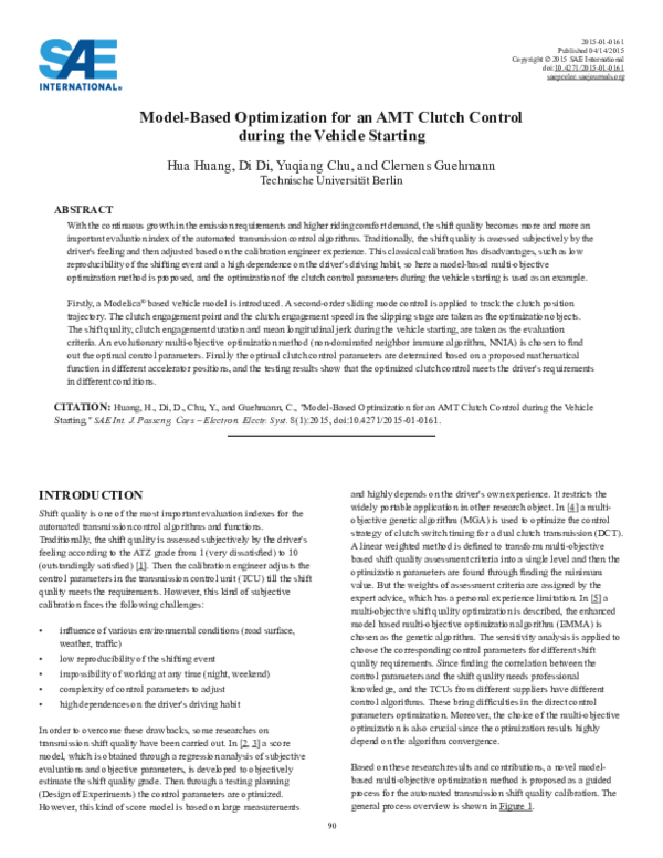 (PDF) Model-Based Optimization for an AMT Clutch Control during the ...