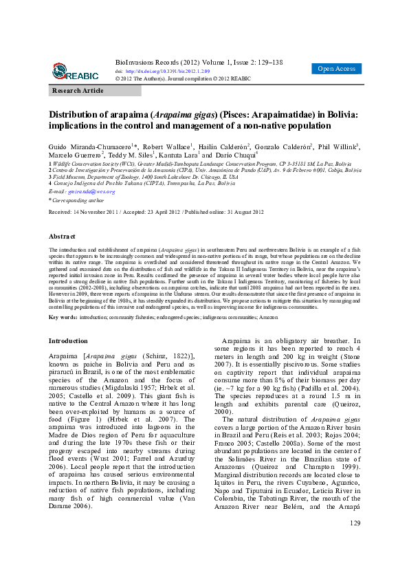 (PDF) Distribution of arapaima (Arapaima gigas) (Pisces: Arapaimatidae ...