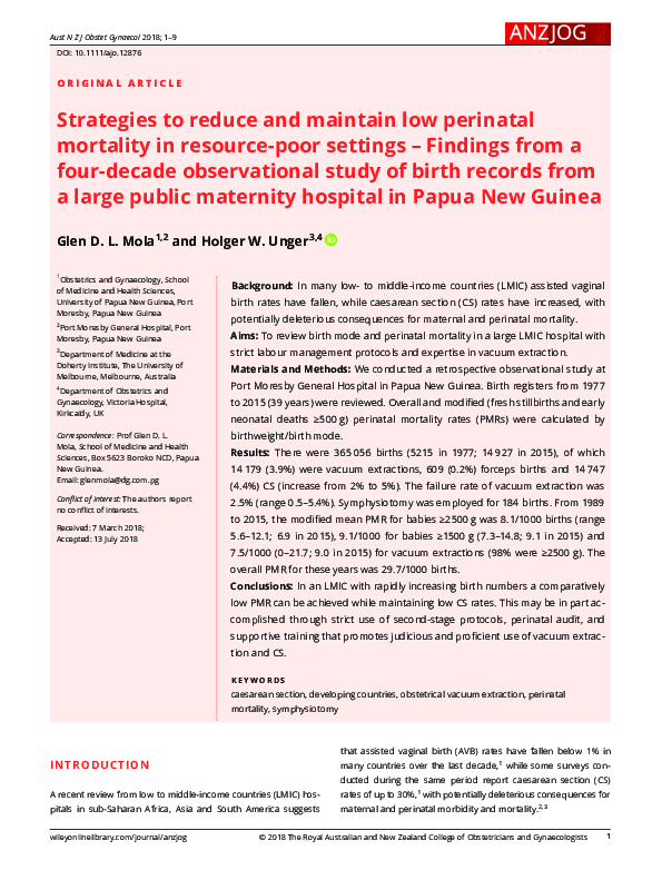 (PDF) Strategies to reduce and maintain low perinatal mortality in ...