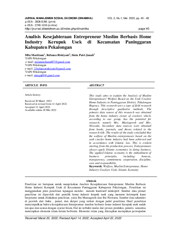 (PDF) Kesejahteraan ANALISIS KESEJAHTERAAN ENTREPRENEUR MUSLIM BERBASIS HOME INDUSTRI KRUPUK ...