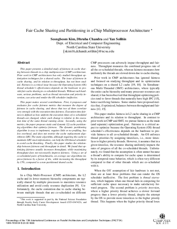 (PDF) Fair cache sharing and partitioning in a chip multiprocessor architecture