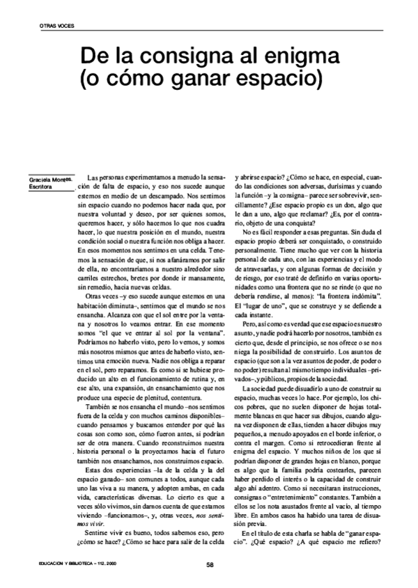 (PDF) De la consigna al enigma (o cómo ganar espacio)
