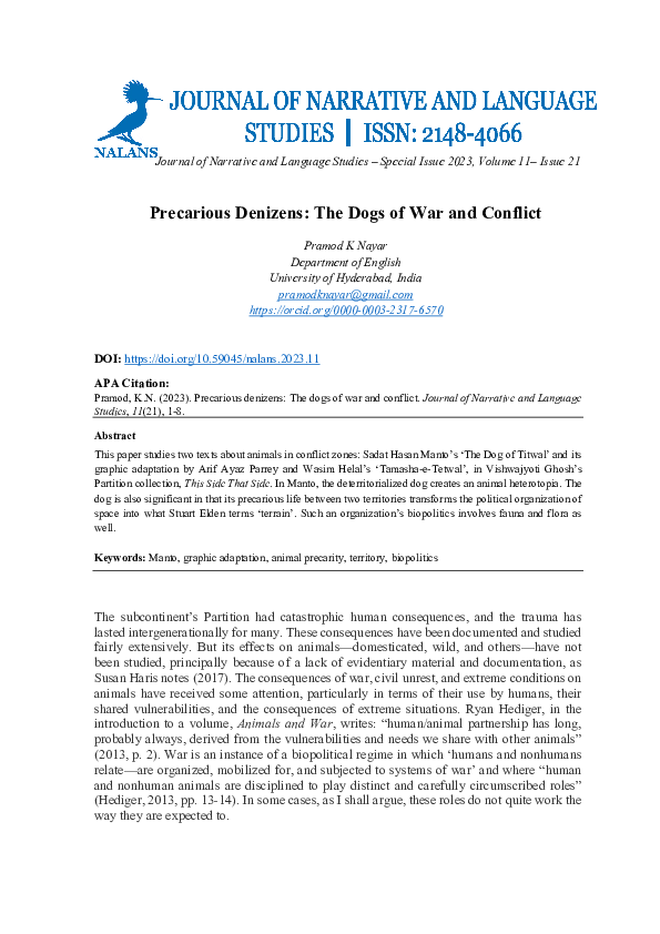 (PDF) Precarious Denizens: The Dogs of War and Conflict