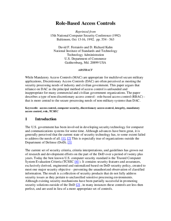 (PDF) Role-based access controls