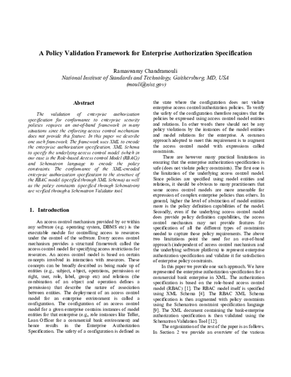 (PDF) A policy validation framework for enterprise authorization specification