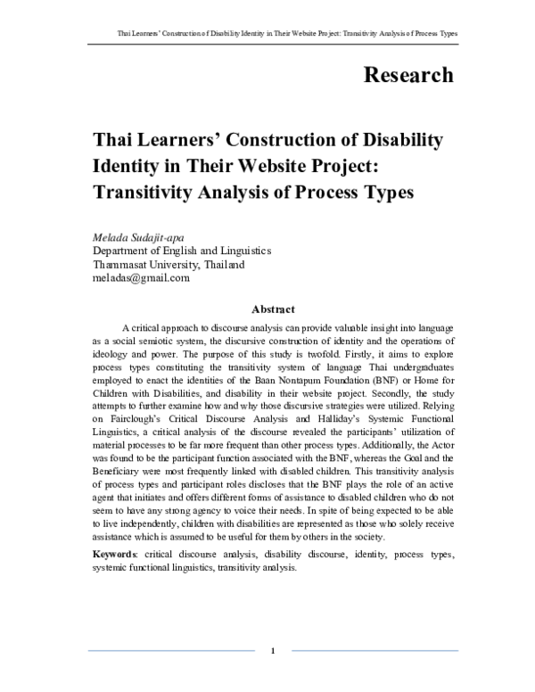 (PDF) Thai Learners’ Construction of Disability Identity in their ...