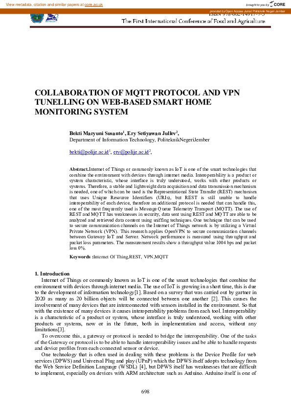 (PDF) Collaboration of MQTT Protocol and VPN Tunelling on Web-Based Smart Home Monitoring System