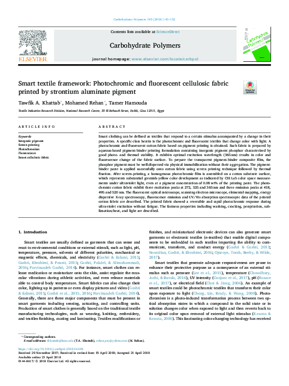 (PDF) Smart textile framework: Photochromic and fluorescent cellulosic ...