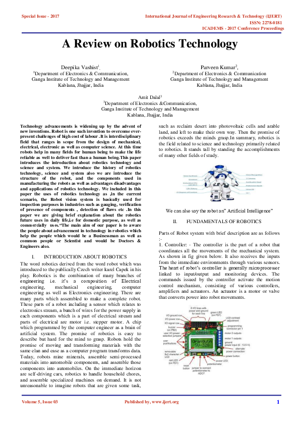(PDF) A Review on Robotics Technology