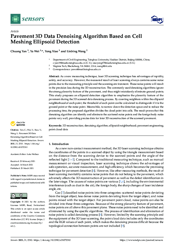 Pdf 3d Pavement Data Denoising Via Ellipsoid Detection Algorithm