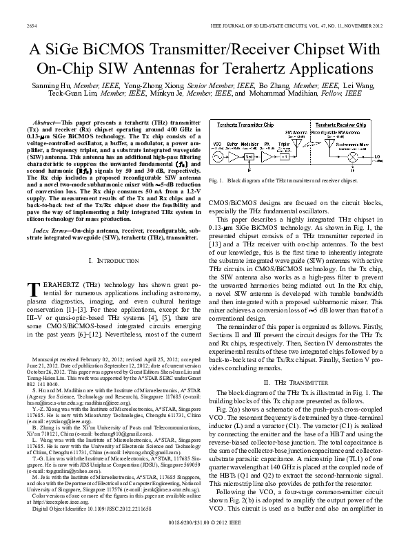 (PDF) A SiGe BiCMOS Transmitter/Receiver Chipset With On-Chip SIW ...