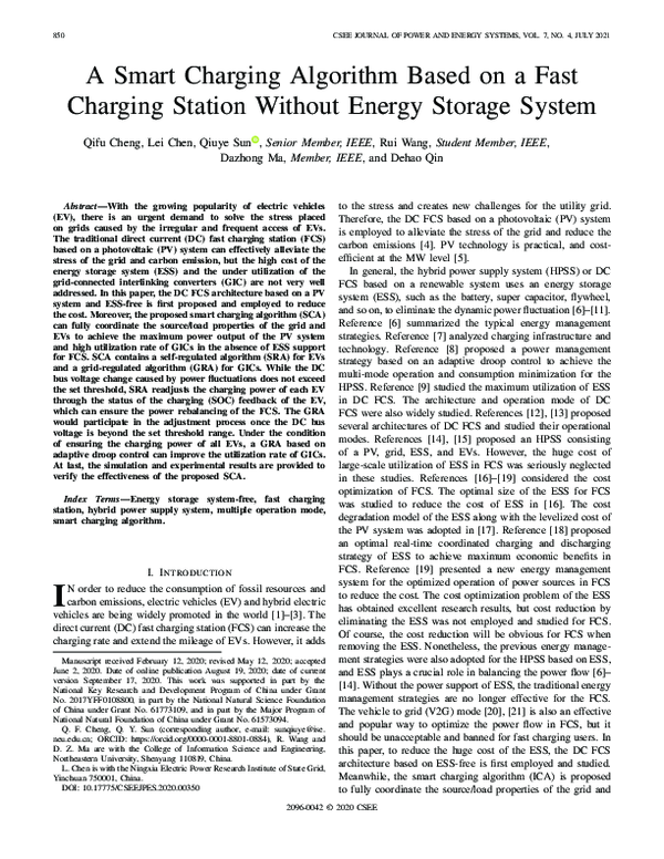 (PDF) A smart charging algorithm-based fast charging station with energy storage system-free