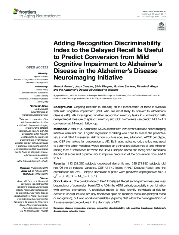 (PDF) Adding Recognition Discriminability Index to the Delayed Recall ...