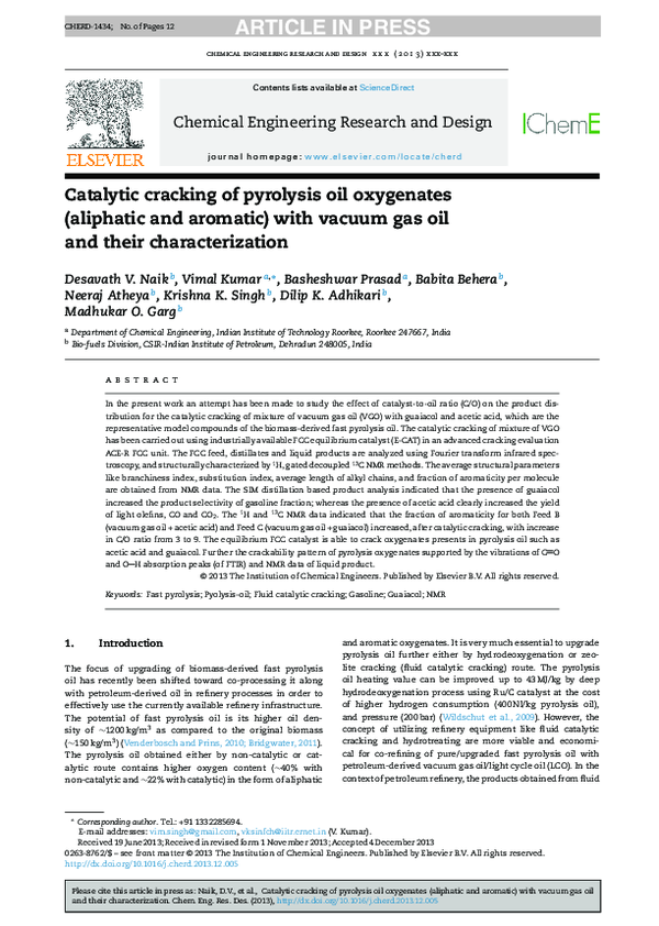 (PDF) Catalytic cracking of pyrolysis oil oxygenates (aliphatic and ...