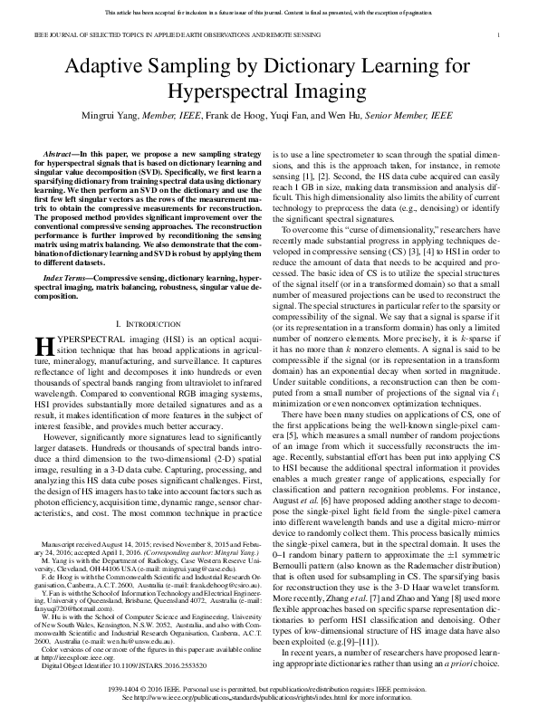 (PDF) Adaptive Sampling by Dictionary Learning for Hyperspectral Imaging