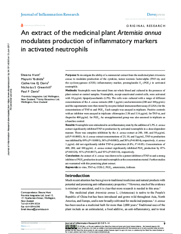 (PDF) An extract of the medicinal plant Artemisia annua modulates ...