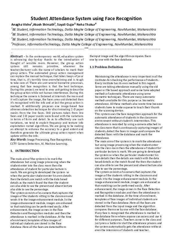 (PDF) Student Attendance System using Face Recognition