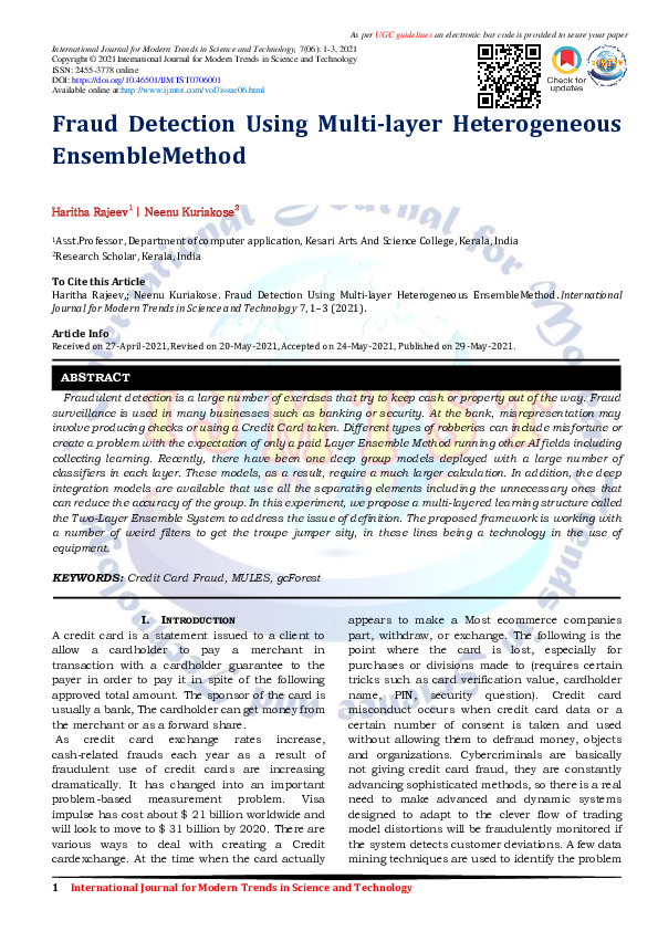 (PDF) Fraud Detection Using Multi-layer Heterogeneous EnsembleMethod