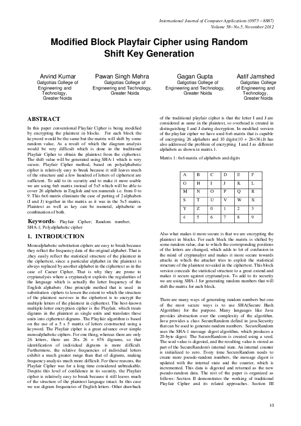 Pdf Modified Block Playfair Cipher Using Random Shift Key Generation 1818