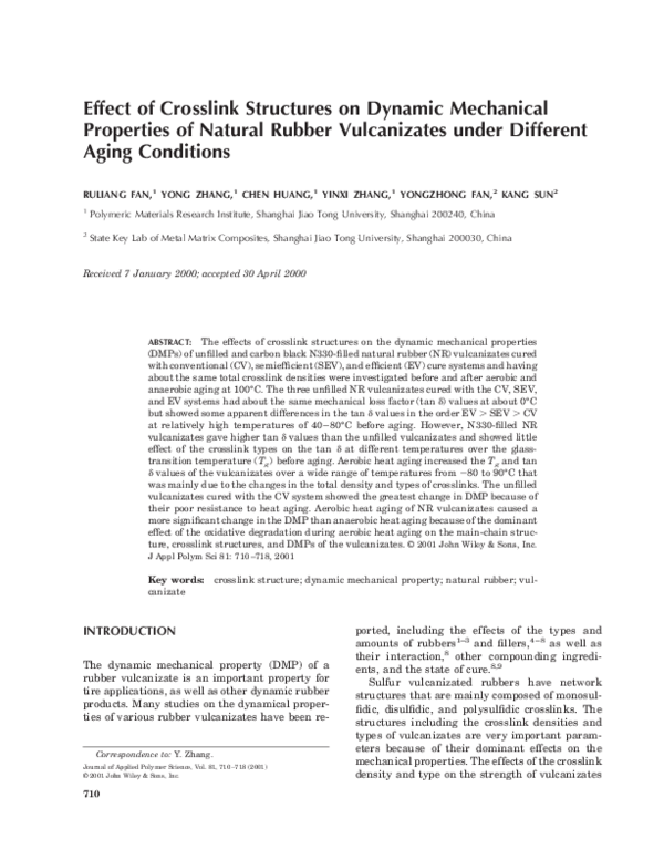 (PDF) Effect of crosslink structures on dynamic mechanical properties of natural rubber ...