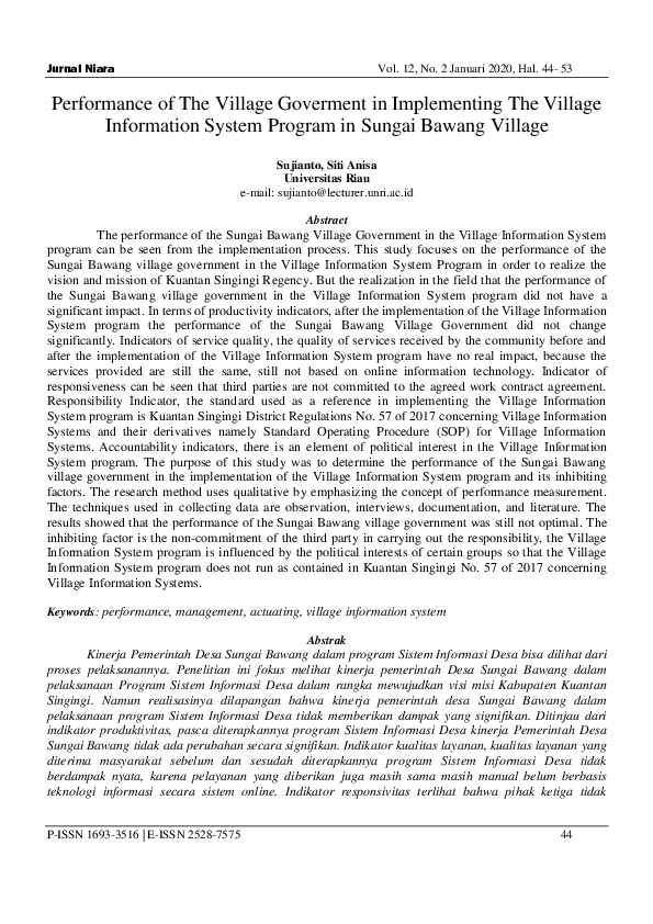 (PDF) Performance of The Village Goverment in Implementing The Village ...