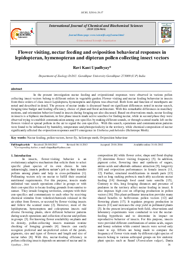 (PDF) Flower visiting, nectar feeding and oviposition behavioral ...