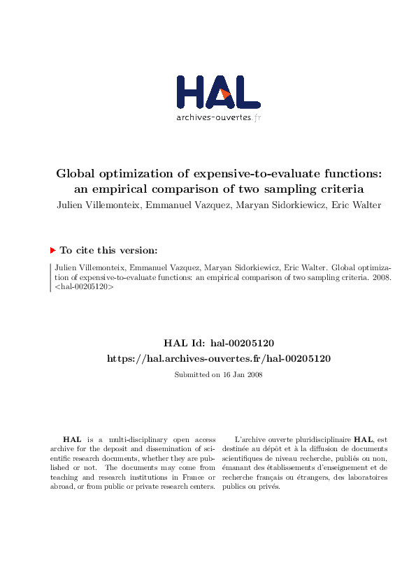 (PDF) Global optimization of expensive-to-evaluate functions: an empirical comparison of two ...