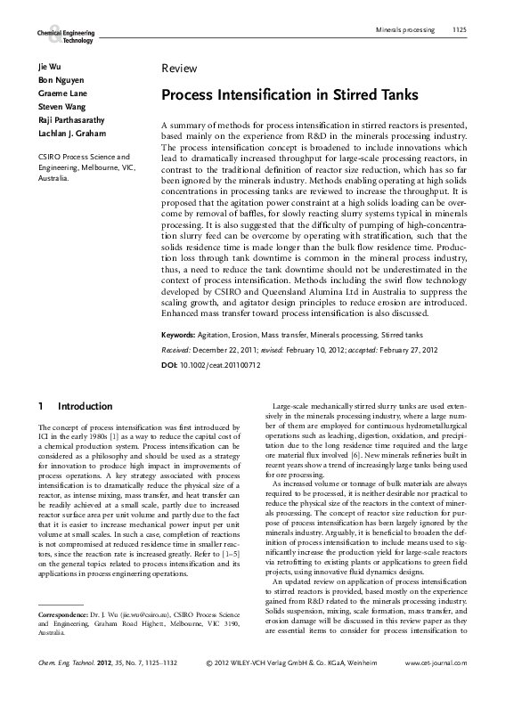 (PDF) Process Intensification in Stirred Tanks