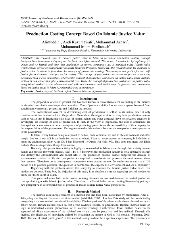 (PDF) Production Costing Concept Based On Islamic Justice Value