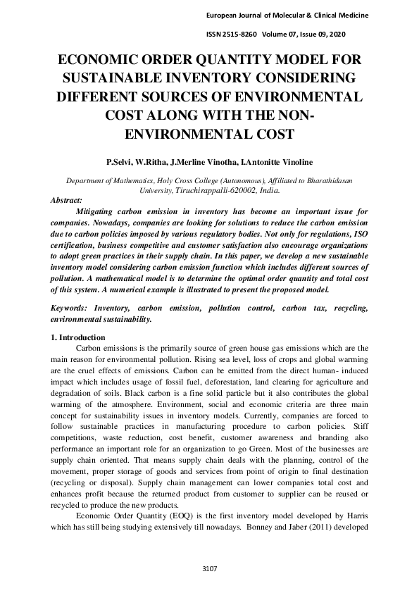 Pdf Economic Order Quantity Model For Sustainable Inventory Considering Different Sources Of