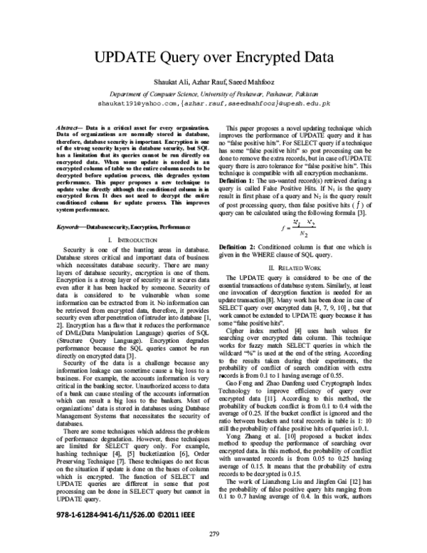 (PDF) UPDATE query over encrypted data