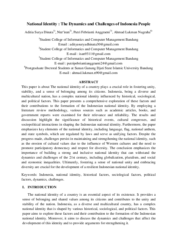 (PDF) National Identity : The Dynamics and Challenges of Indonesia People