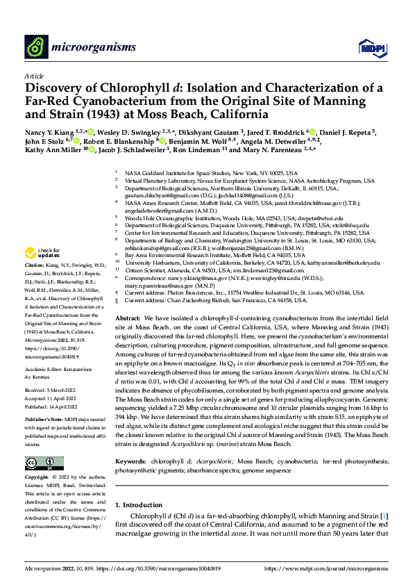 (PDF) Discovery of Chlorophyll d: Isolation and Characterization of a ...